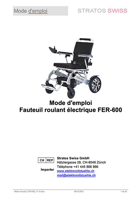 Mode d'emploi du fauteuil roulant électrique FER-600 en français | SW10051
